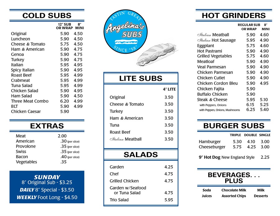 BerkshireMenus.com - Angelina's Subs