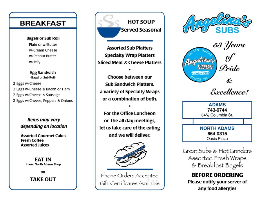 BerkshireMenus.com - Angelina's Subs