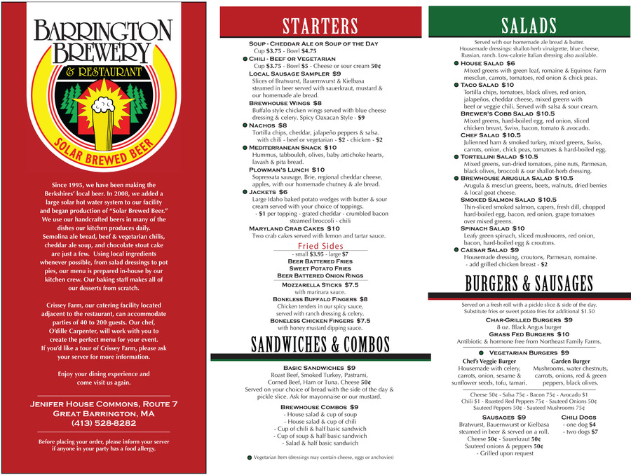 BerkshireMenus.com - Barrington Brewery and Restaurant