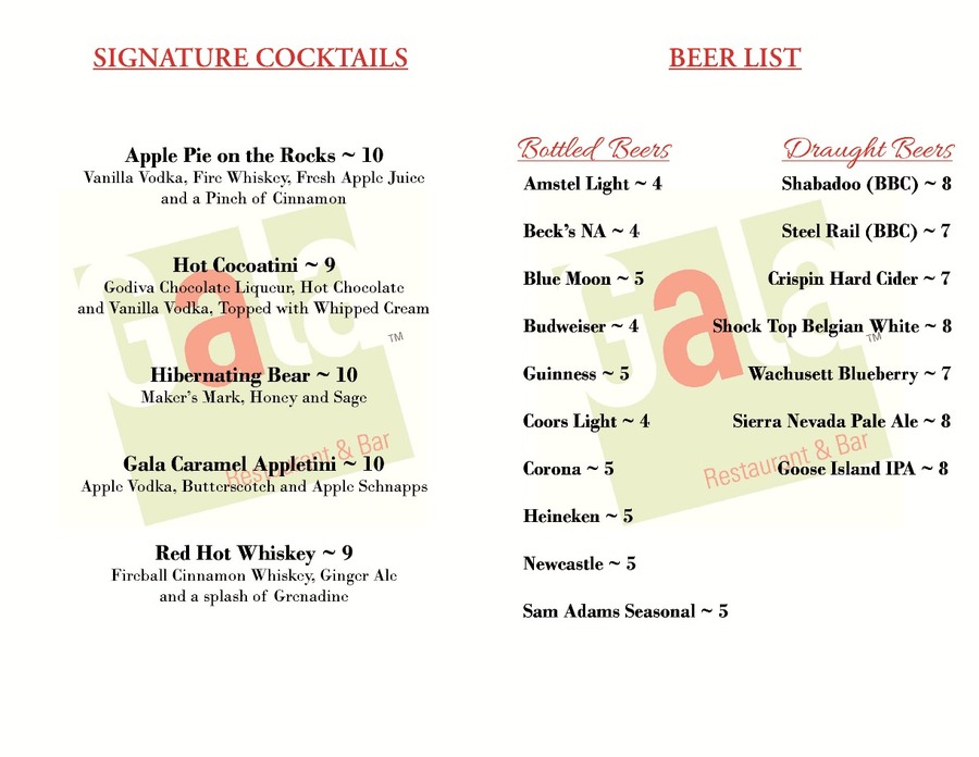 BerkshireMenus.com - Gala Restaurant and Bar