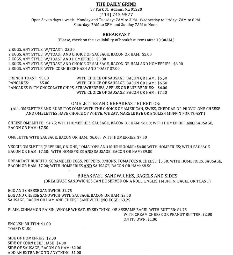 BerkshireMenus.com - Daily Grind