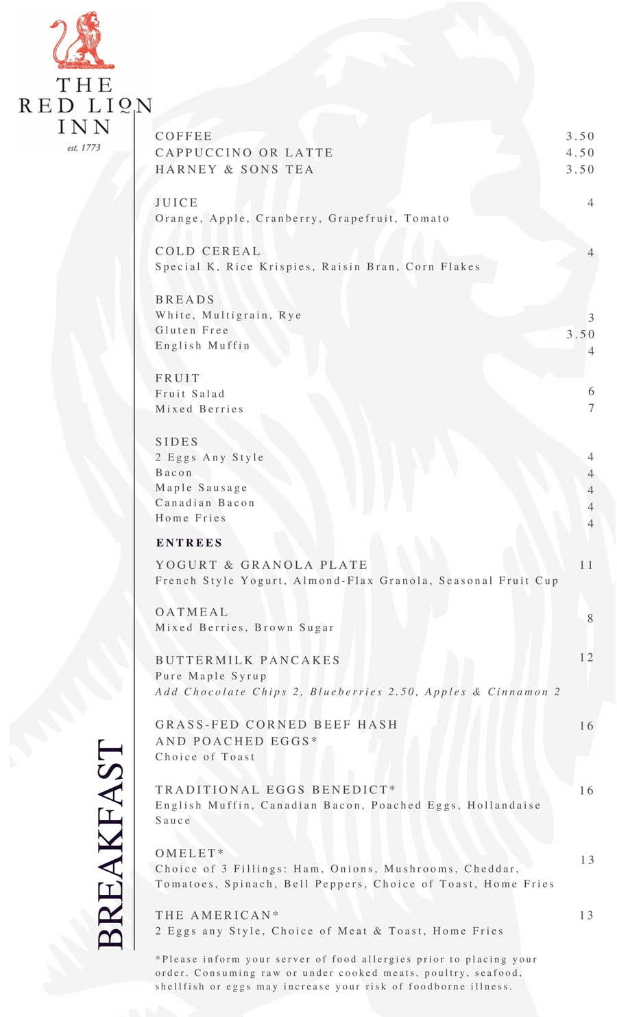 BerkshireMenus.com - The Red Lion Inn