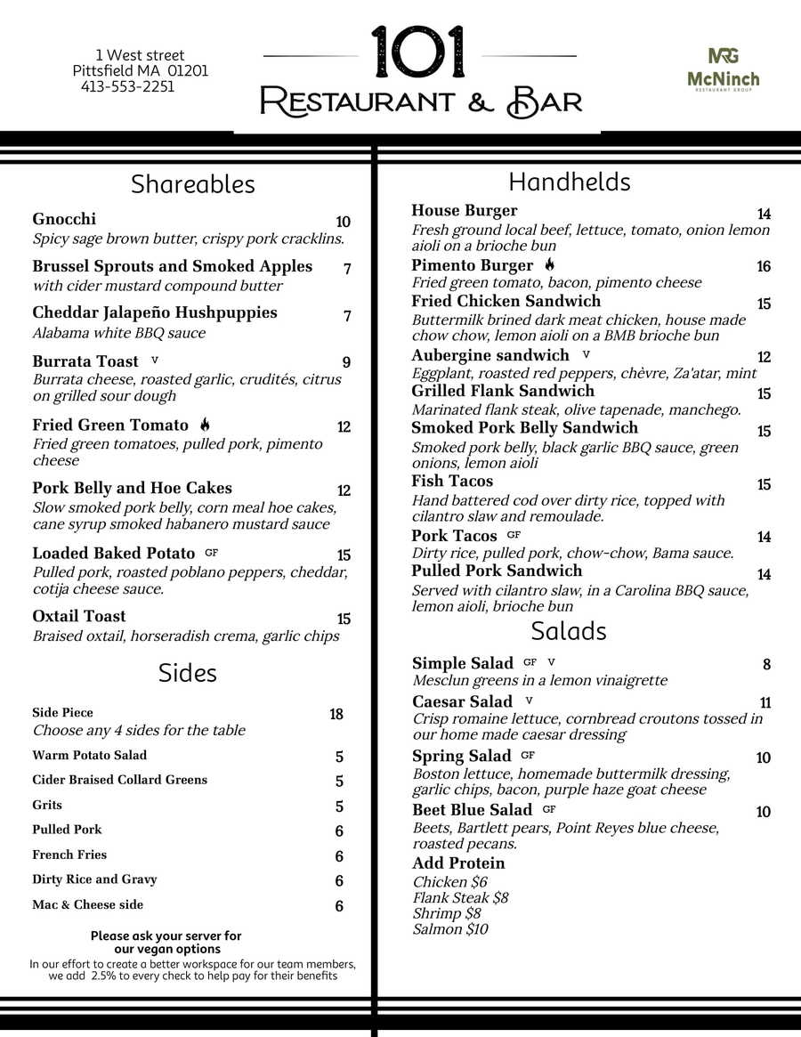 BerkshireMenus.com - 101 Restaurant & Bar
