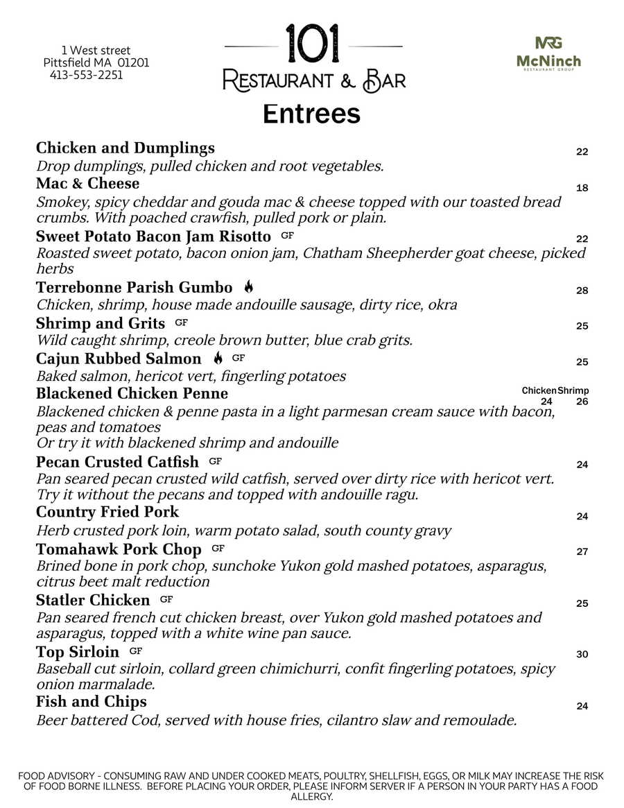 BerkshireMenus.com - 101 Restaurant & Bar