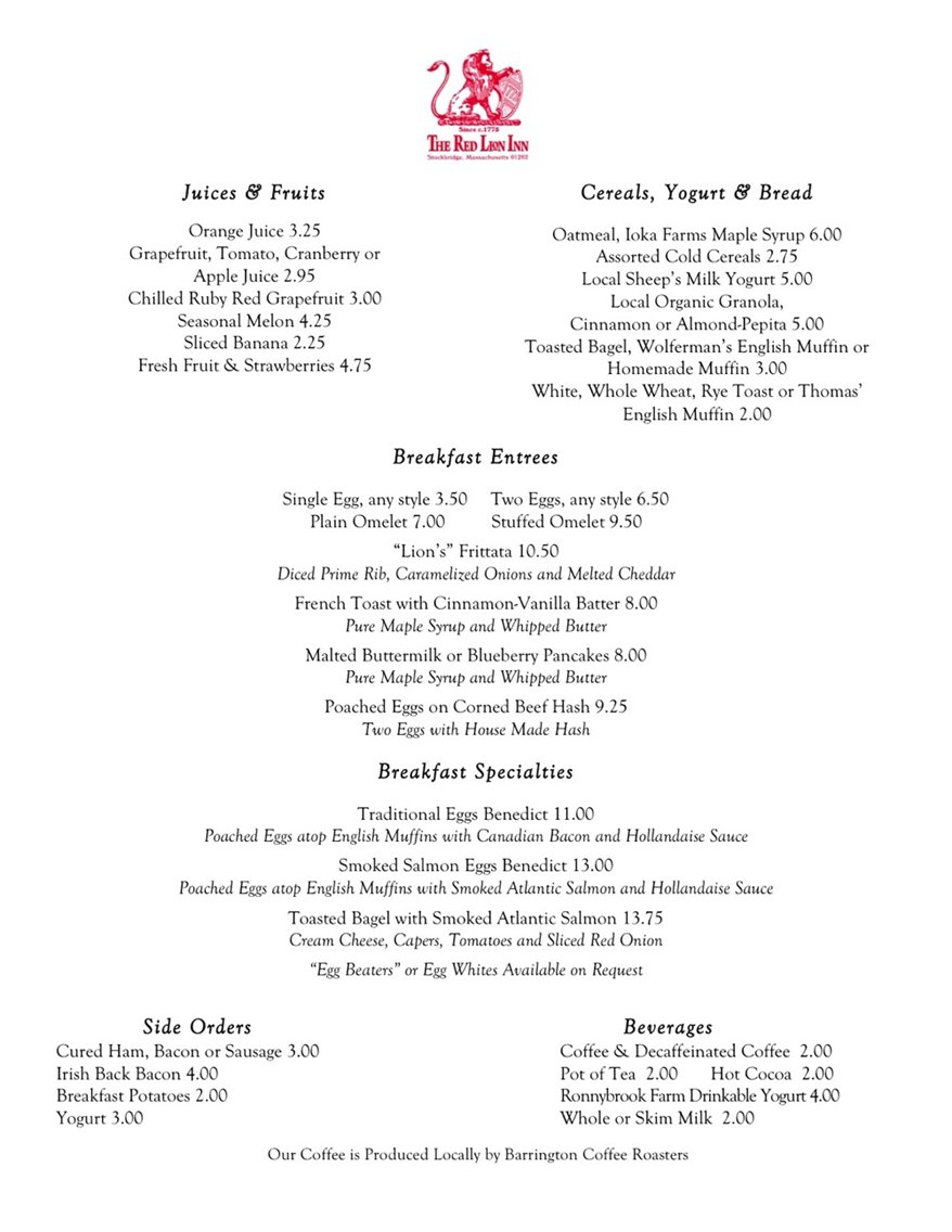 BerkshireMenus.com - The Red Lion Inn