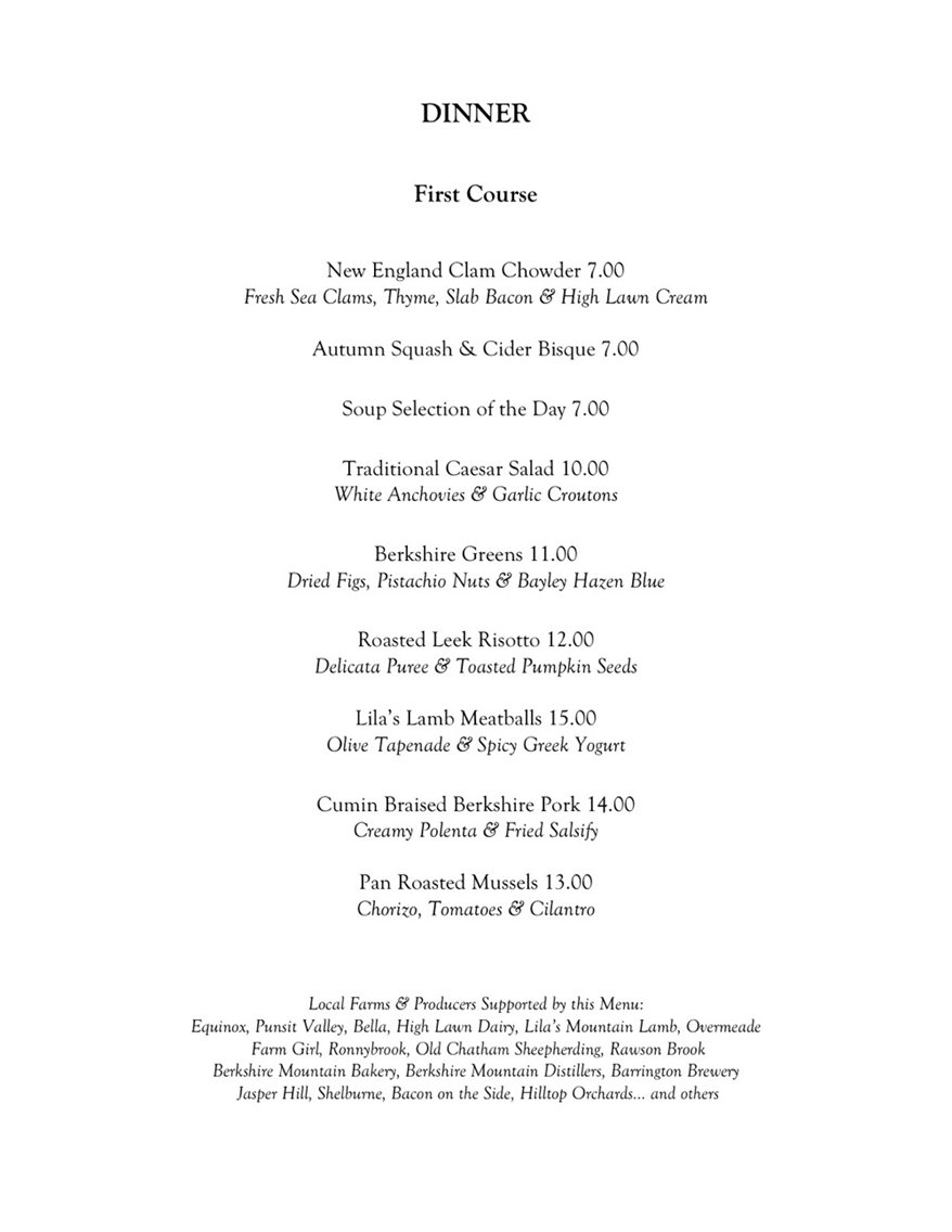 BerkshireMenus.com - The Red Lion Inn