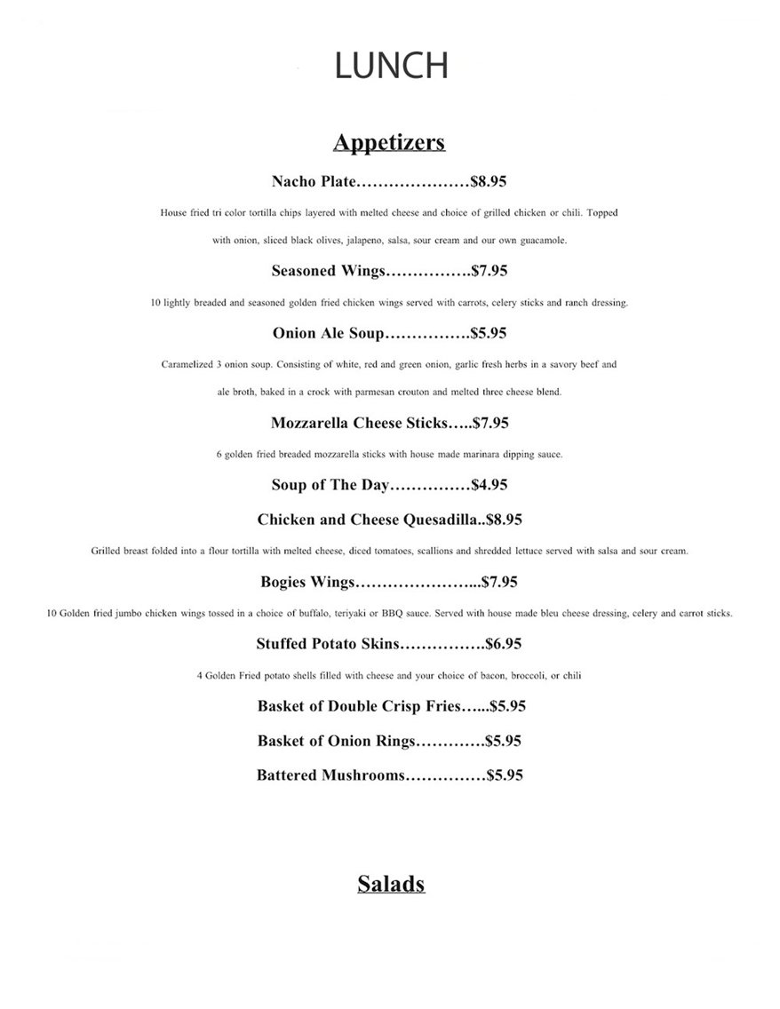 BerkshireMenus.com - Bogies Steak & Ale